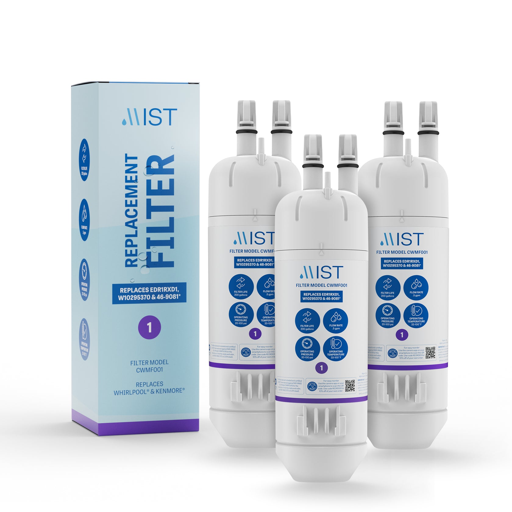 Whirlpool EDR1RXD1, W10295370A, Everydrop Filter 1, Refrigerator Water ...