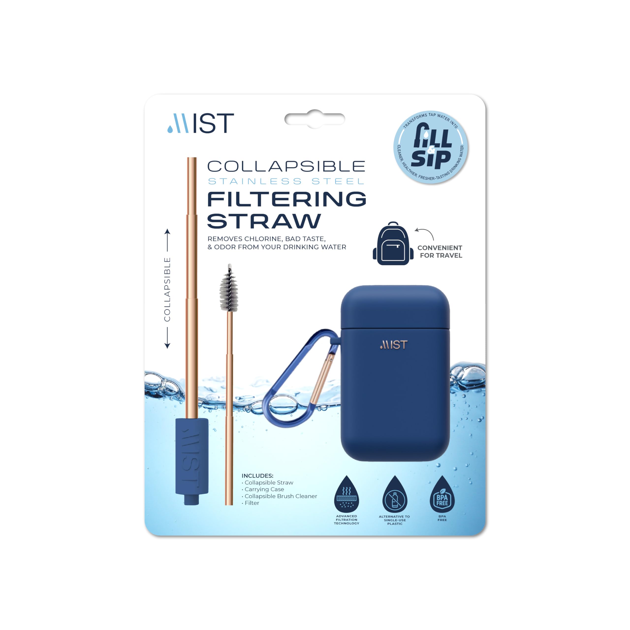 Mist Collapsible Water Filtering Straw, Removes Chlorine & Odor, Stain ...